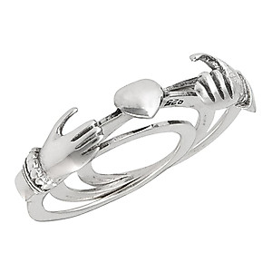 Hands Holding Heart Promise Ring Set New .925 Sterling Silver Band Size 5