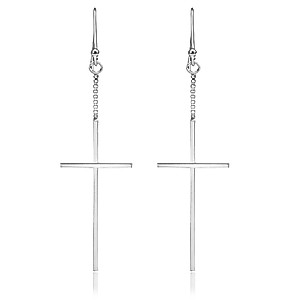 AeraVida Minimalist Christian Cross Drop Sterling Silver Dangle Earrings