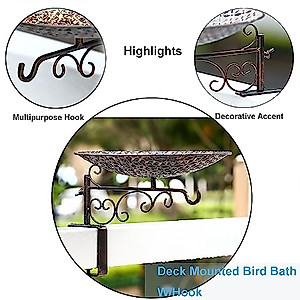 Jemeni Deck Mounted Bird Bath W/Hook, Bird Baths for Outdoors Garden Patio Deck Decoration