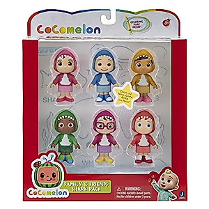 CoComelon 6 Figure Family and Friends Shark Theme Pack - Includes JJ, Nico, Cody, Nina, Bella and Cece in Shark Hoodies - Toys for Kids and Preschoolers