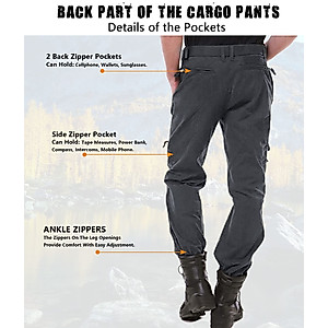 AKARMY Men's Work Pants, Cargo Pants for Men, Straight Tactical Pants, Work Travel Casual Pant with Multi Zipper Pockets 9920 Gray 34
