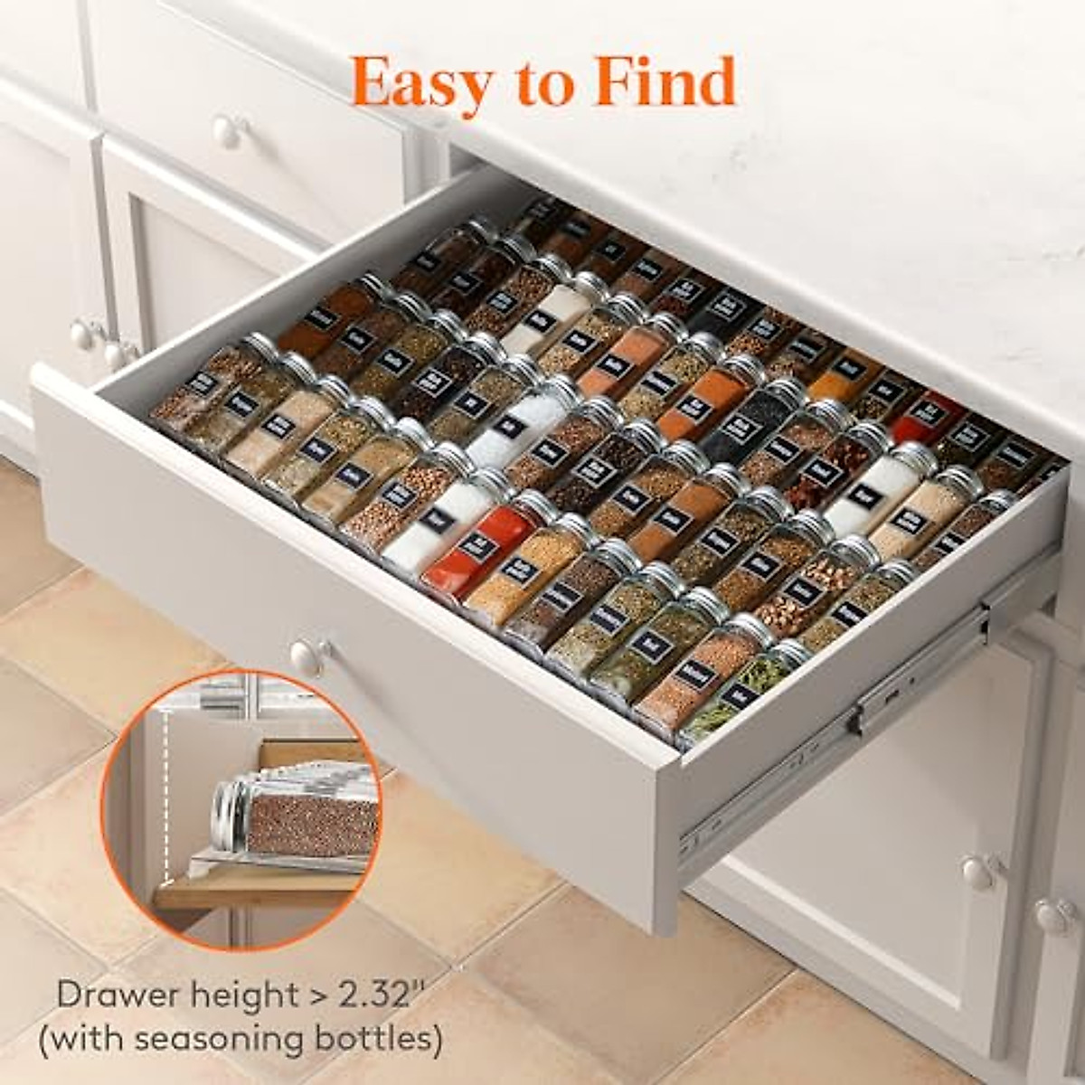 Lifewit Plastic Adjustable Spice Drawer Organizer, Expandable Spice Rack for Countertop, Jar Storage Tray for Condiment, Seasoning, Syrup,Liquor, Medicine for Kitchen, Pantry, Set of 8, Clear