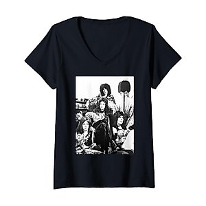 Womens Queen Official Lampshade Promo B&W Vintage Photo V-Neck T-Shirt
