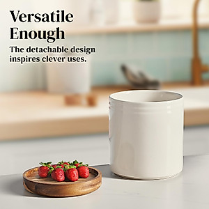 DOWAN 7.6" 360° Rotating Utensil Holder, Cooking Utensil Holder, Kitchen Utensil Holder for Countertop, Ceramic Utensil Crock, Large Utensil Holder for Kitchen Counter, Protection Cork Bottom, White