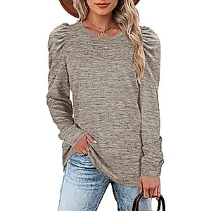 Sweaters for Women 2024 Fall Crew Neck Tunic Tops Sweatshirts Fashion Clothes Khaki L