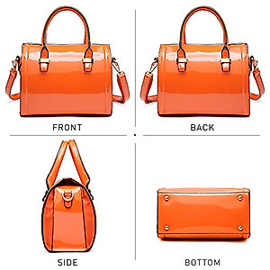 Dasein Shiny Patent Faux Leather Mini Barrel Body Satchel Handbag Shoulder Bag - Orange-new