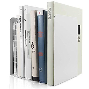 2 Pcs White Metal Bookends 8.0 x 3.9 x 5.3 Inch, CBTONE Heavy Duty Premium Book Ends for Shelves, Nonskid Book Holders for Books Notebooks Files Magazines DVDs - Great for Office, Home, School, Dorm