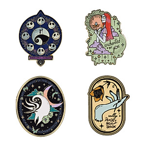 Disney Enamel Pin Set, Nightmare Before Christmas Themed Jewelry, Pack of 4 Pieces, 1.75”, Limited Edition Collectors Pins with Zero, Jack and Sally, Sally, Deadly Nightshade Icon, Amazon Exclusive