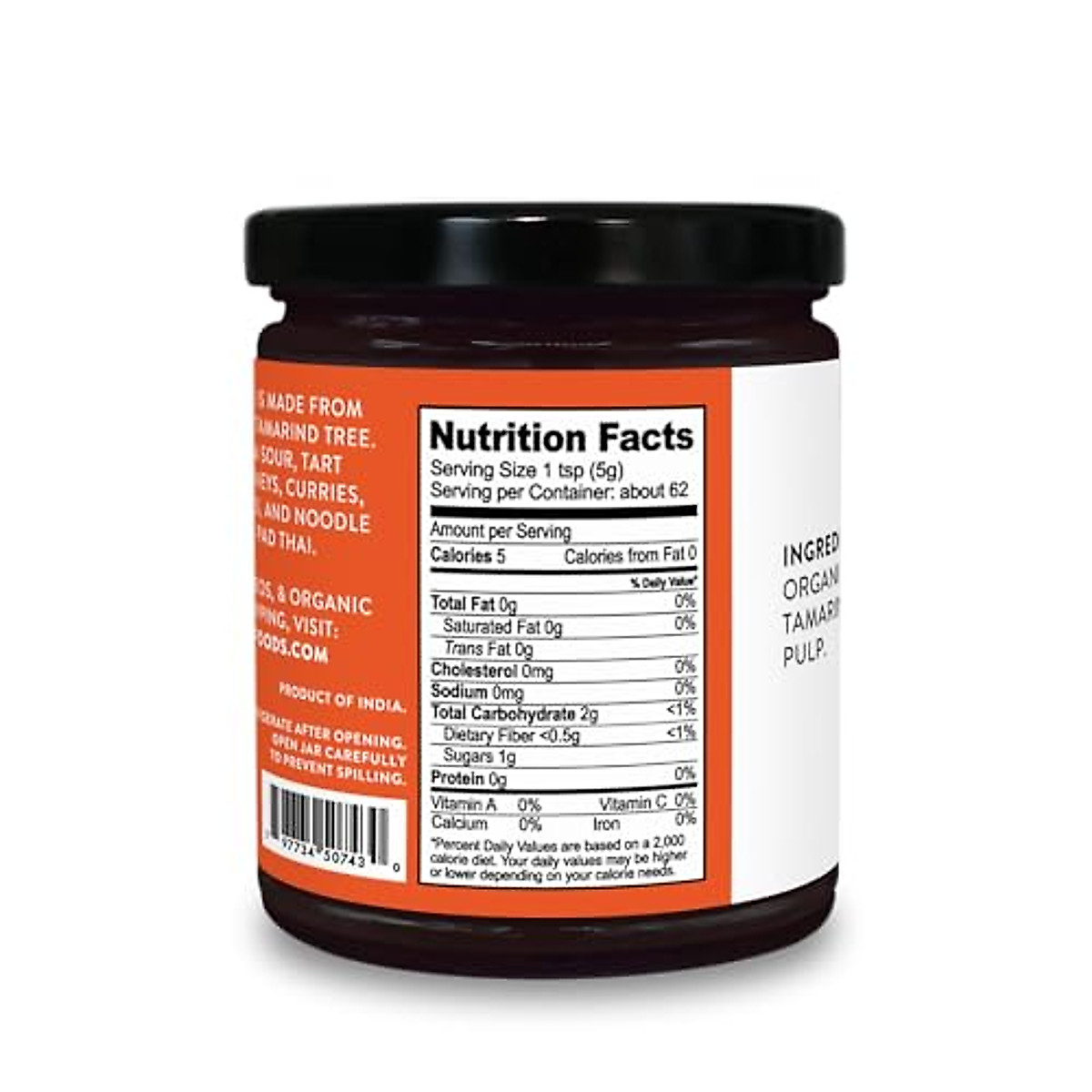 Pure Organic Tamarind Paste Concentrate - Sweet and Sour Sauce for Indian Chutney and Thai curry, Gluten Free, No Sugar Added, Glass Jar (1 PACK)