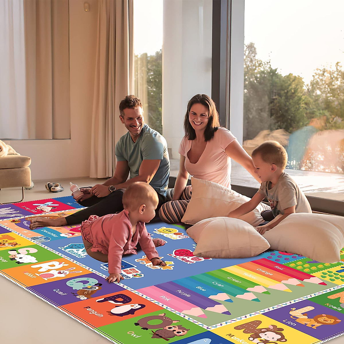 Mhconneaty Kids Play Mat Kids Rug for Playroom, 78.7x59 Inches Floor Mat for Baby Play Mat Playtime Collection ABC, Numbers, Animals, Month, Season Educational Area Rug for Kids Room Classroom