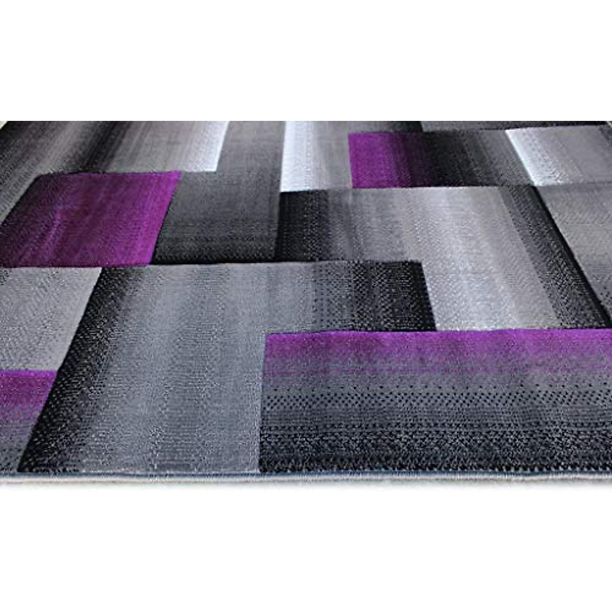 Champion Rugs Modern Geometric Abstract Boxes and Squares Purple Grey Black Carpet Bedroom Living Room Contemporary Dining (5’ 3” X 7’ 5”)