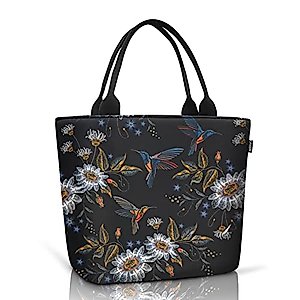 Gloppie Lunch Bag Women Insulated Lunch Bag Adults Lunch Box Leakproof Lunch Tote Thermal Cooler Bag Meal Prep Bag Snack Bags for Work Travel Picnic Hummingbird Daisy 9L