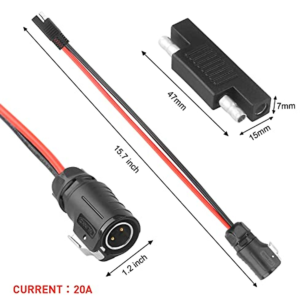 PAEKQ 2Pin Power Industrial Circular Connector to SAE Adapter Cable, 10AWG SAE Connector to LP20 ...