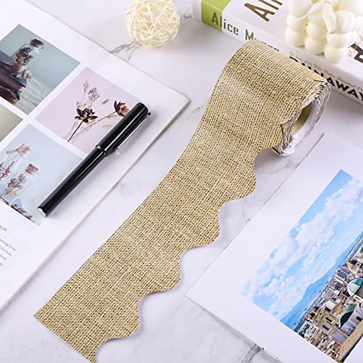 durony 65.6 Feet Burlap Wood Bulletin Board Border Scalloped Border Trim Classroom Rustic Wood Decoration Borders for Home Classroom Office Decorations