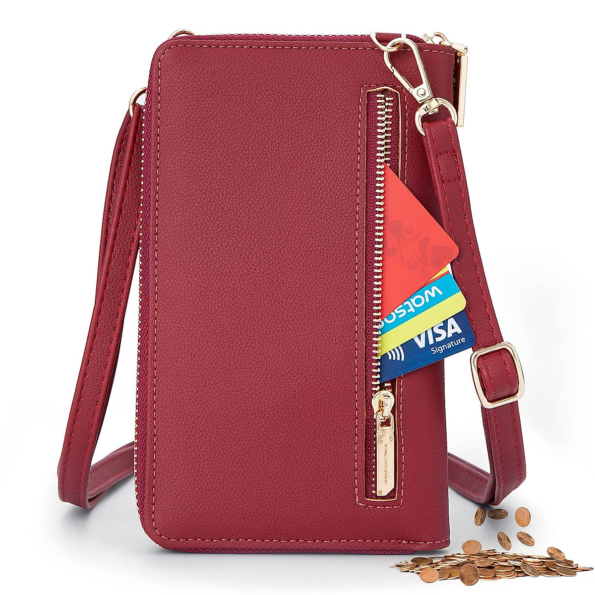Valentoria Small Crossbody Bag Cell Phone Purse Wallet Leather Card Slot Clutch for Women Burgundy