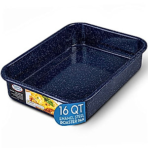 Alpine Cuisine Enamel Steel Dark Blue Speckle Roaster/Baking Pans Nonstick, 16Qt Roasting Pan, Suitable for Turkey, Roast Chicken, and Ham, Durable & Versatile, Lightweight, Dishwasher Safe