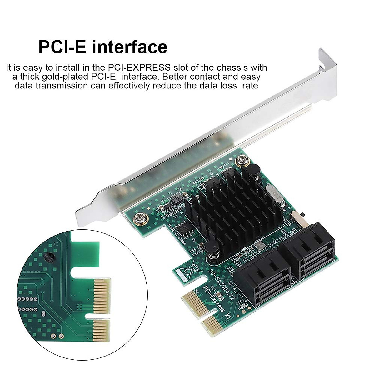 SATA 3.0 Expansion Card, 4Port PCIE to SATA 3.0 Expansion Controller Card, Rear SATA3.0 Interface, 4U, 2U Universal, Thick GoldPlated PCIE Interface, Fourlayer Circuit Board, Three Modes