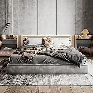 Bixiaomei Floating Bedside Table Nightstands, Wall Mounted Bedside Cabinet, Floating Wall Shelf Console with Mental, Modern Storage Cabinet Unit for Bedroom & Living Room (2 Pieces/Dark Grey/17.72IN)