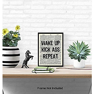 Motivational Wake Up Dictionary Art, Wall Decor Picture - 8x10 Upcycled Home Decoration Poster Print for Office, Apartment, Living Room, Gym, Studio - Inspirational Gift for Entrepreneur, Athlete