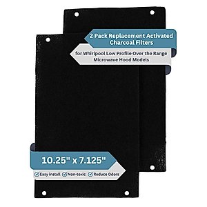 2 Pack Replacement Air Filters for Whirlpool Low Profile Microwave Oven – Activated Charcoal Filters for Over the Range Microwave Hood Models WML55011HS and WML75011HZ (Whirlpool 10.25"x7.125")