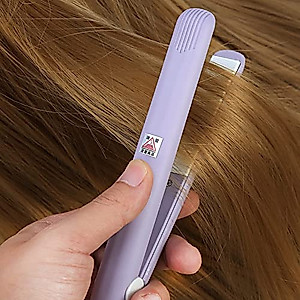 Travel Hair Straightener 4 Colours 2 in 1 Mini Hair Straightener Ceramic Tourmaline Plate Beauty Flat Iron Curling Iron Heating (Purple)