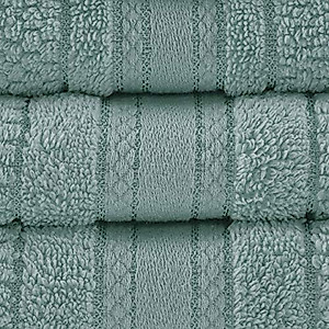 Madison Park Essentials Adrien 100% Cotton Soft Bathroom Towel Set, Highly Absorbent, Zero Twist, Quick Dry, Include 2 for Shower, 2 Hand & 2 Facial Wash Cloth, Multi Sizes, Seafoam 6 Piece