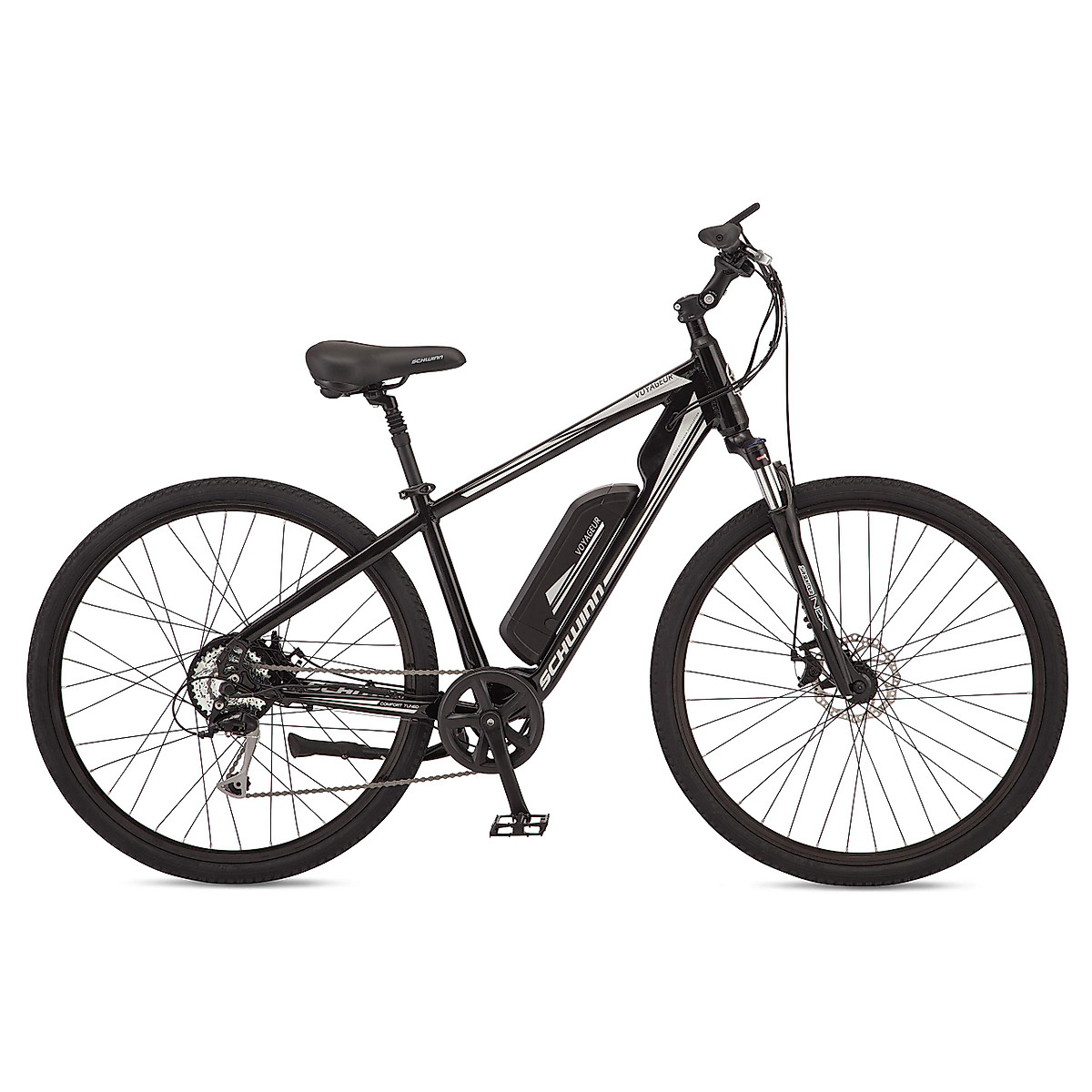Schwinn Voyageur Electric Bike, Hub-Drive, Large Step-Over Frame, Black