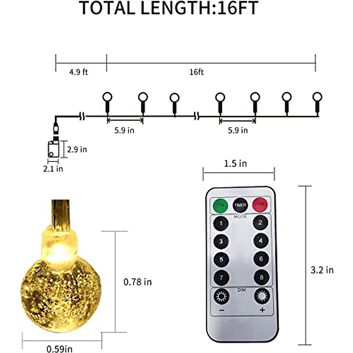 2 Pack Globe String Lights Battery Operated Christmas Balls Lights,16FT 40 LED Twinkle String Light 8 Modes with Timer Remote Control for Indoor Outdoor Patio Bedroom Christmas Tree Tent Decor