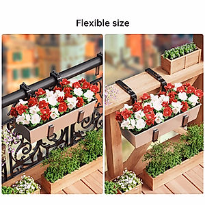 Y&M Adjustable Planter Box Brackets, Brackets for Window Boxes Planters, 4 Packs Universal Outdoor Hanging Brackets, Black Steel Mounting Durable, Suitable for Fence Pergola Patio Garden Balcony