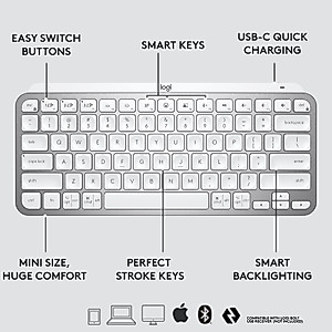 Logitech MX Keys Mini for Mac Keyboard + MX Anywhere 3 for Mac Wireless Mouse Combo - Backlit Keys, USB-C, Bluetooth, Ergonomic, Compact, Fast Scroll, Optimised for macOS, iPadOS – Pale Grey