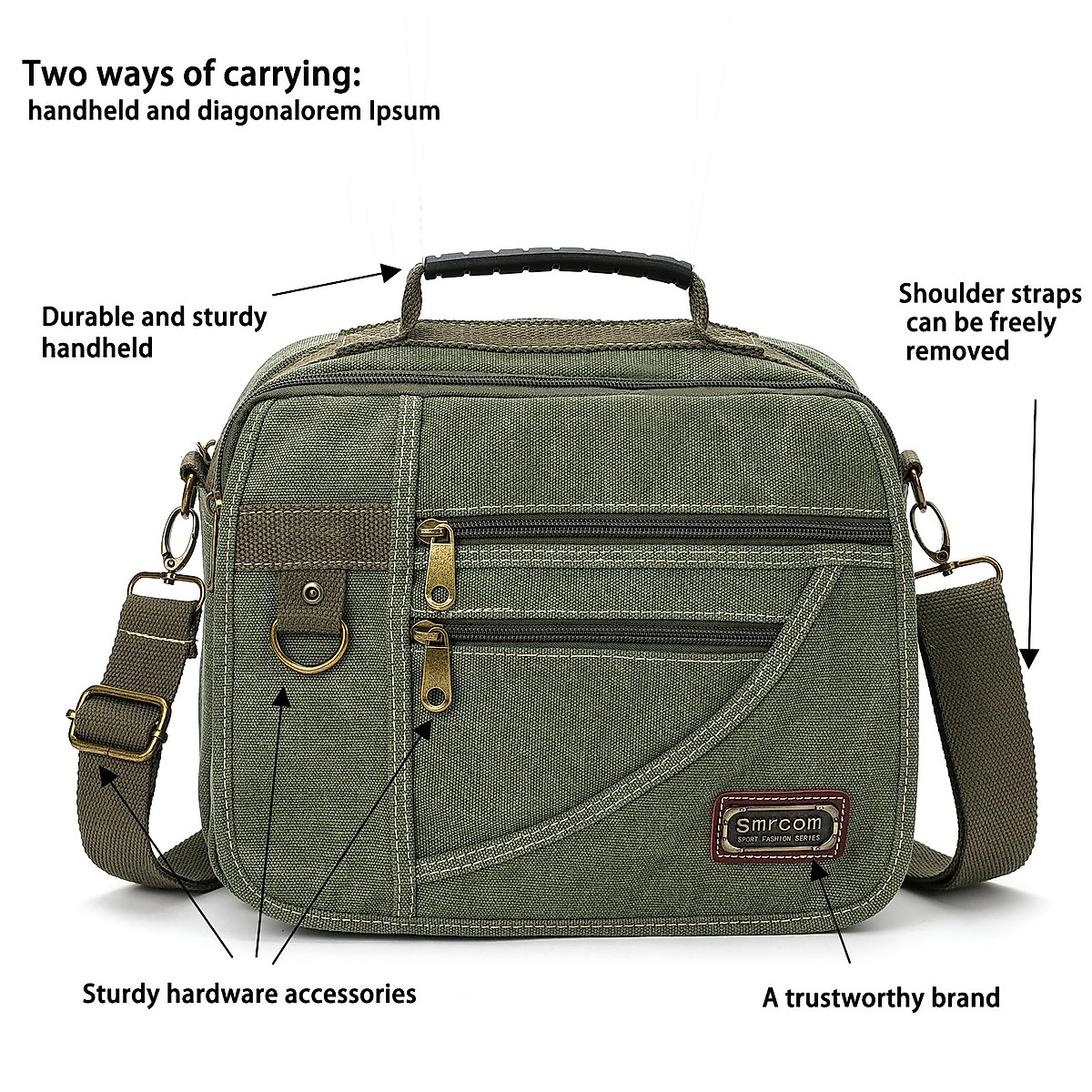 Smrcom Man Canvas Purse Small Crossbody Messenger Shoulder Work Side Bag Travel Purse (Amry green)