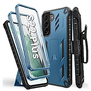 FNTCASE for Samsung Galaxy S22 Plus Case: Shockproof Durable S22+ Cell Phone Cover with Built-in Kickstand | TPU Bumper Textured | Full-Body Protective Rugged Belt-Clip Holster Designed Blue