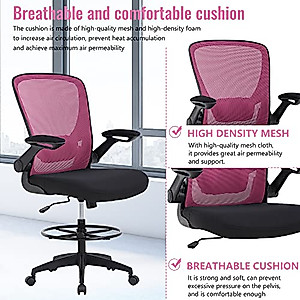 BestOffice Drafting Chair Tall Office Chair with Adjustable Foot Ring and Flip-Up Arms Computer Standing Desk Chair Executive Rolling Swivel Chair for Office & Home,Pink