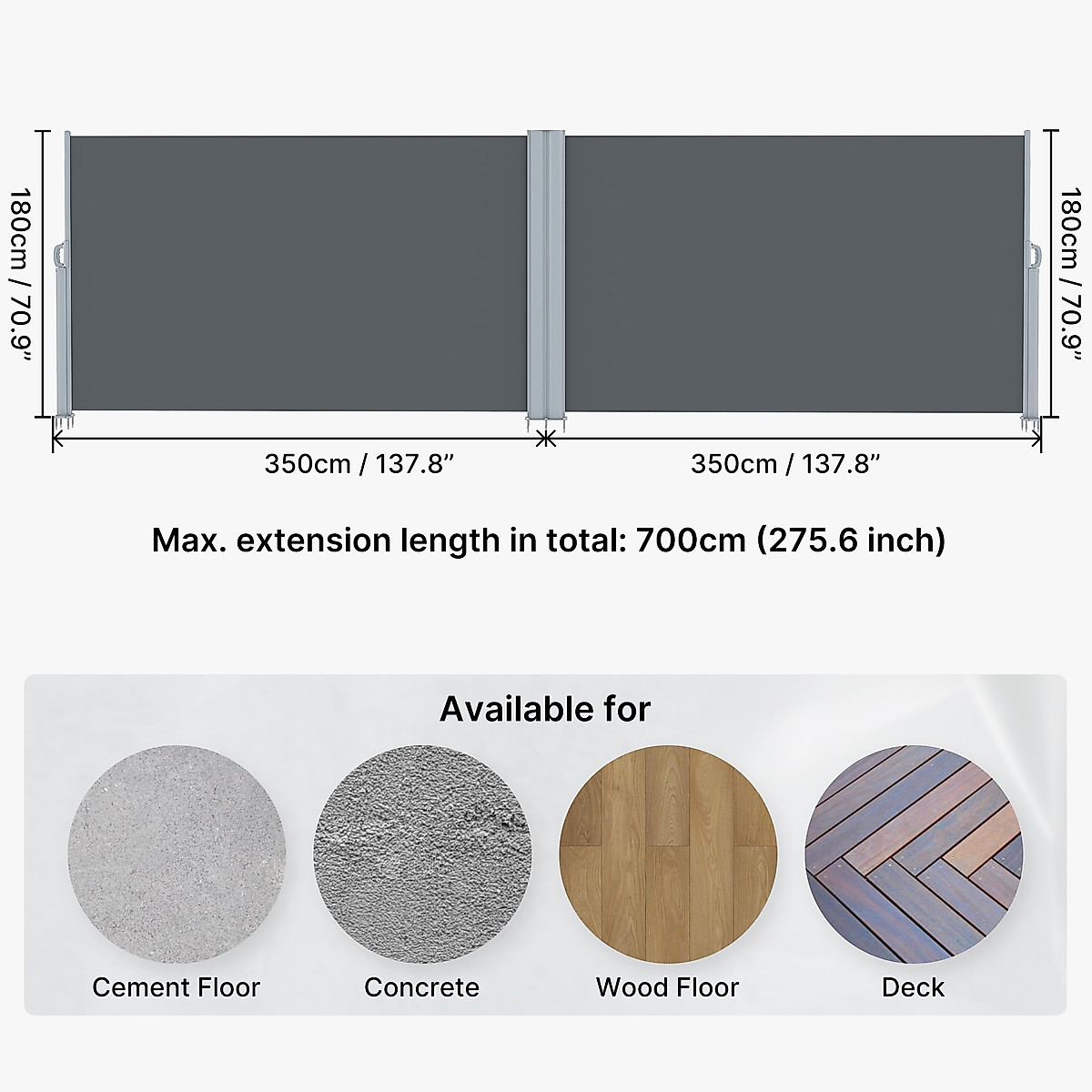 PATISOL 276"x71" Retractable Double Side Awning Full Aluminum Patio Outdoor Folding Privacy Screen Divider, Water & UV Resistant Sun Shade Wind Blocker for Garden, Backyard, Balcony (Dark Grey)