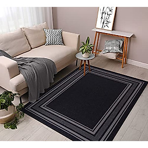 Beverly Rug Modern Bordered 8X10 Area Rug for Living Room, Dining Room Rug, Bedroom Carpet, Indoor Non Skid Rubber Backed Area Rugs, Black