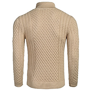 COOFANDY Men's Slim Fit Turtleneck Sweater Casual Knitted Twisted Pullover Solid Sweaters Khaki