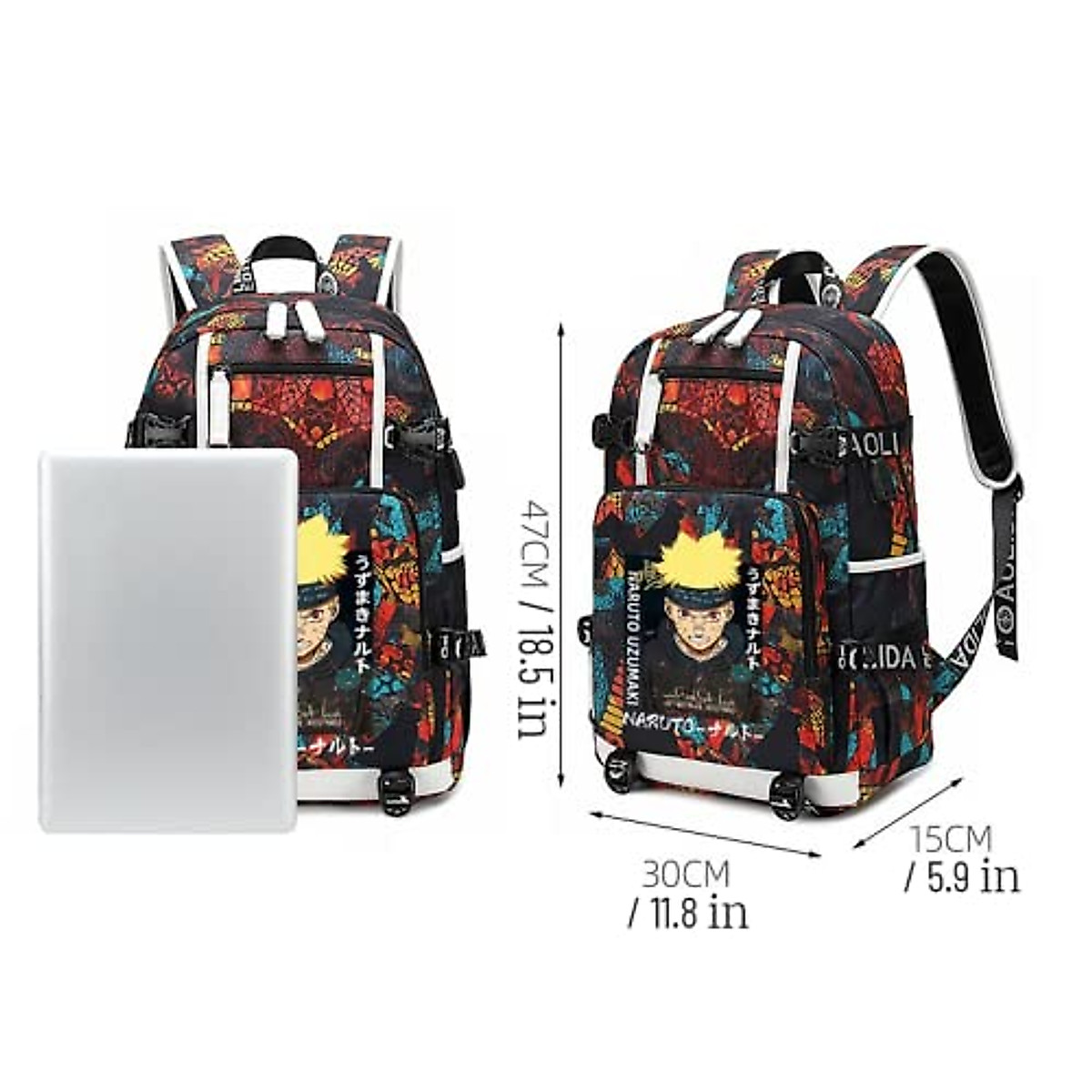 HUIHSVHA Anime Backpack, Large Capacity School Laptop Bag for Adult Boys Girls, Travel Daypack with USB Charging Port