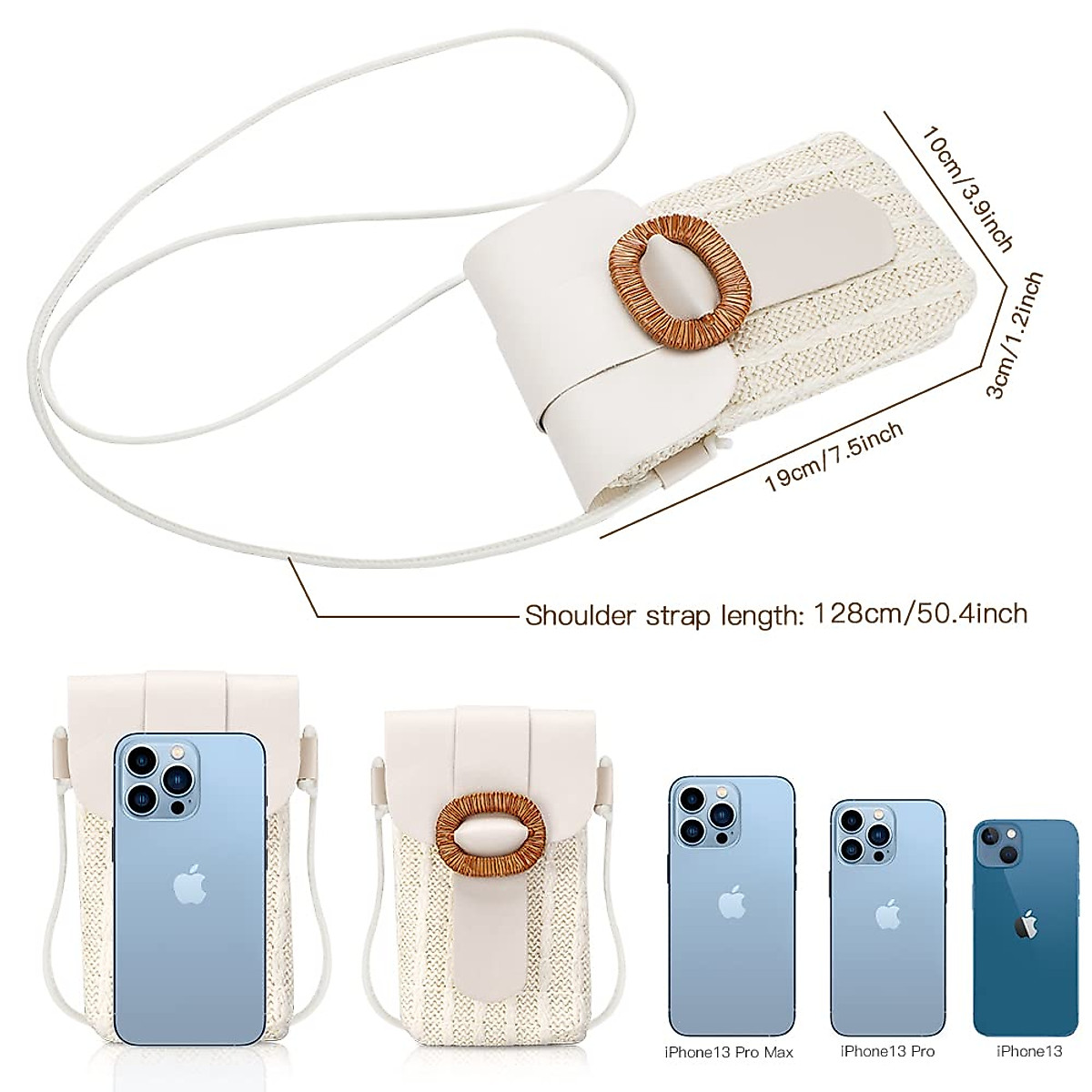 Soleebee Boho One Shoulder Crossbody Phone Bag Small Shoulder Bag Mini Wallet for Women Storage Bag Woven Leather Trim Phone Bag, Oval