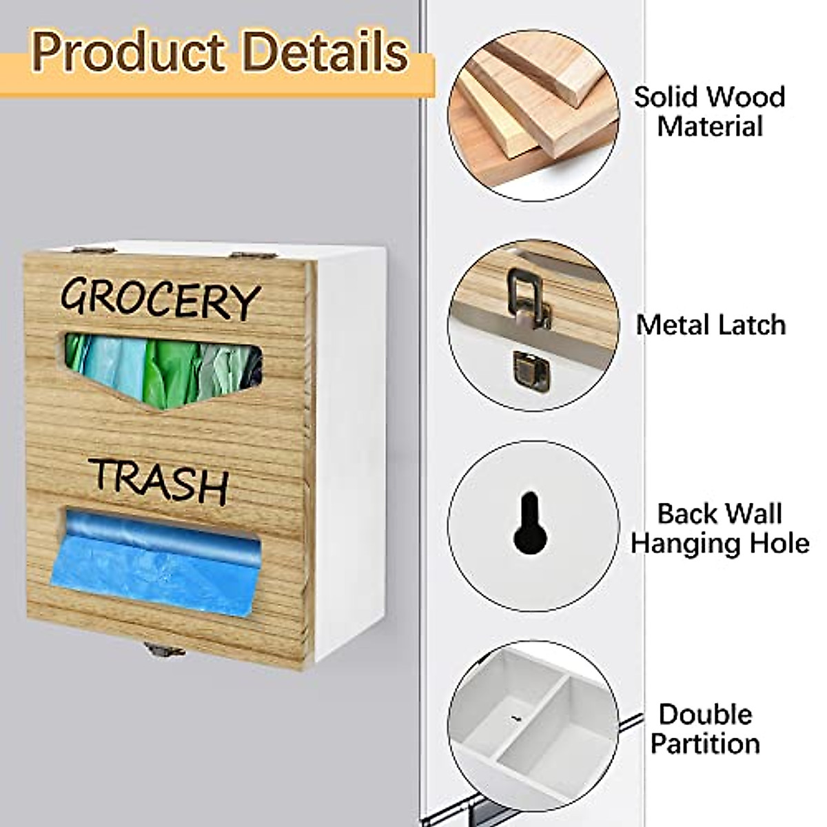 2 Components Trash Bag Organizer Dispenser, Garbage Bag Dispenser Plastic Bag Holder with Lid, Trash Bag Roll Holder for Plastic Bags, Grocery Bag Dispenser for Home & Kitchen Organization