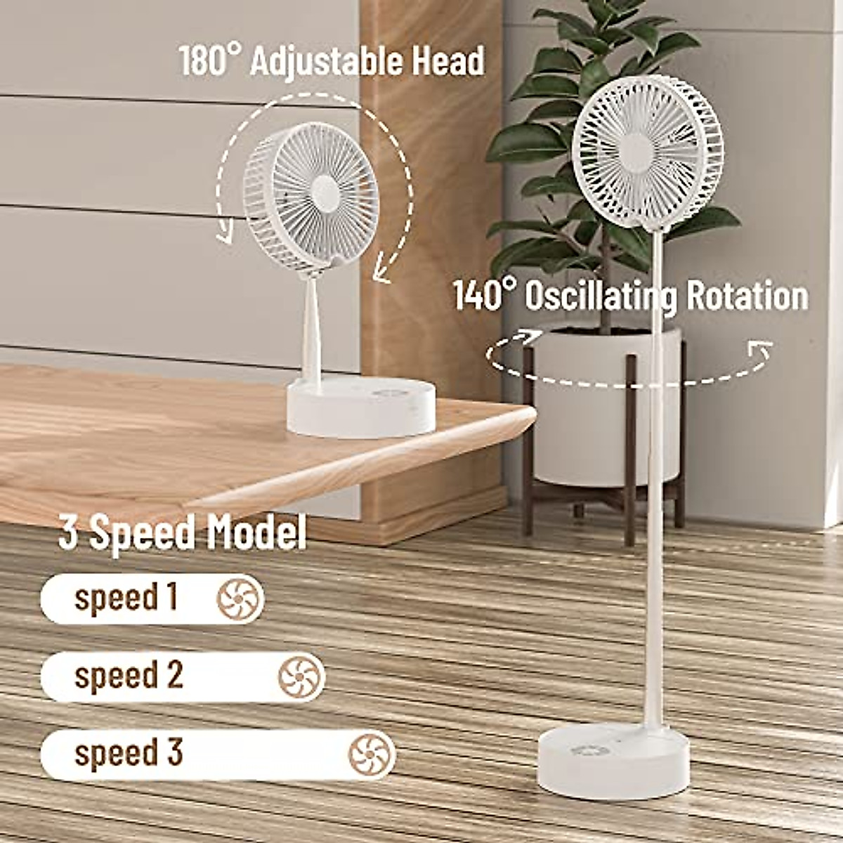 beheart Floor and Table Oscillating Fan, 8 inch Portable Foldable Fan with Remote, Humidifier and Night Light, 7200mAh, 3-Speed, 7 Blades Quiet Fan…