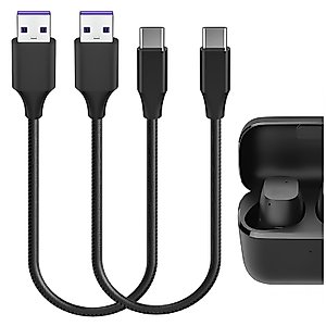 Geekria USB Earbuds Vegan Leather Charger Cable Compatible with Sennheiser ACCENTUM True Wireless, Momentum True Wireless 4 Charger, USB to USB-C Replacement Power Charging Cord (1ft/30cm 2Pack)