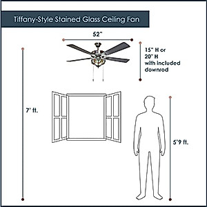 RIVER OF GOODS Mission Tiffany-Style - LED Ceiling Fan - 52" L x 52" W - Stained Glass Ceiling Fan with Lights