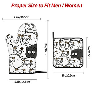 Cartoon Black White Sheep Printed Oven Mitt and Pot Holder Set, Washable Heat Resistant Oven Mitt for Kitchen Cooking Baking Grill