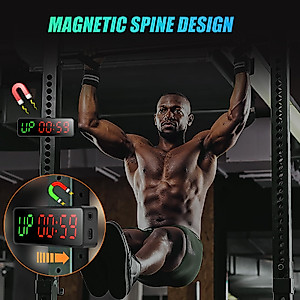 Portable Gym Workout Timer, Fitness Clock with The Rubber Case and Built-in Magnetic Spine, Large LED Digital Anti Vertigo Display, for Home Garage Schools (Black)