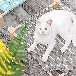 Cat and Dog Hammock Bed, Wooden cat Hammock Elevated Cooling Bed, Detachable Portable Indoor Outdoor pet Bed, Suitable for Cats and Small Dogs