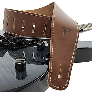 Perri's Leathers Ltd. - Baseball Leather Series - Adjustable Guitar Strap from 41” to 56” - Electric, Acoustic, Bass Guitar Strap - Tan (SP25S-7049)