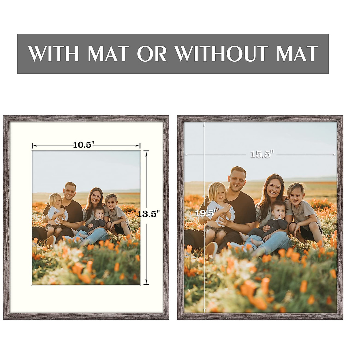 Golden State Art, 16x20 Picture Frame - Ivory Mat for 11x14 Photos - Grey Wood Grain Style - Wall Display - Great for Poster, Weddings Photos, Family Pictures, Memories, Gift