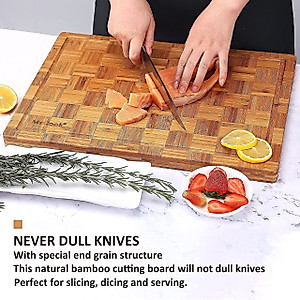 McCook MC20 Stainless Steel Knife Block Sets + MCW12 Bamboo Cutting Board (Large, 17”x12”x1”)