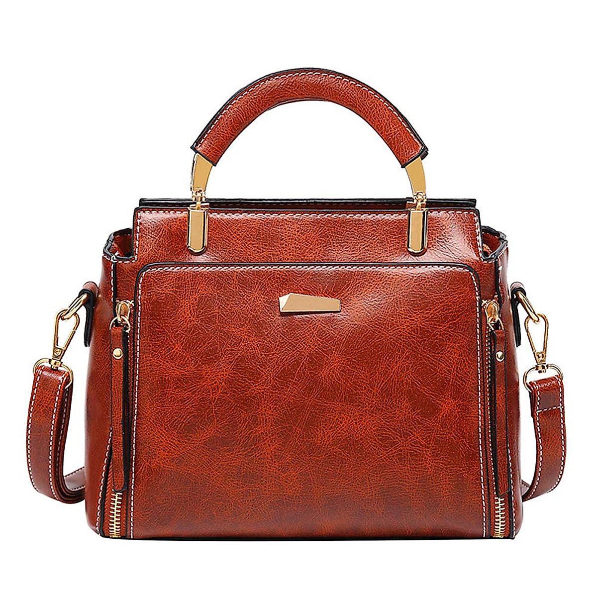 Mn&Sue Vintage SatchelHandbags for Women Shoulder Bag Work Tote Cross Body Messenger Bag (Brown)