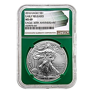 2016 Silver Eagle Green Holder Early Releases $1 MS-69 NGC